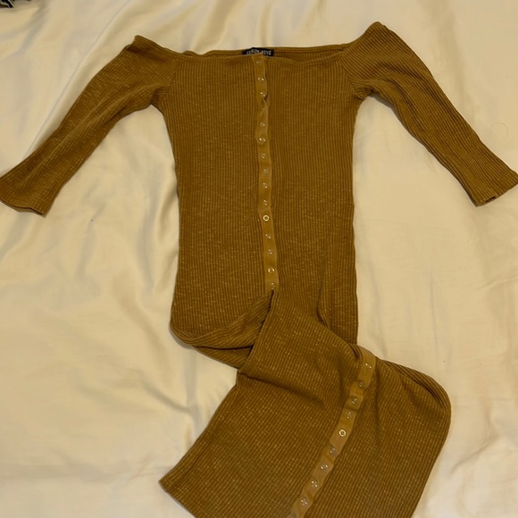 Fashion Nova | Dresses | Ribbed Tan Mini Dress With Snap Buttons All ...